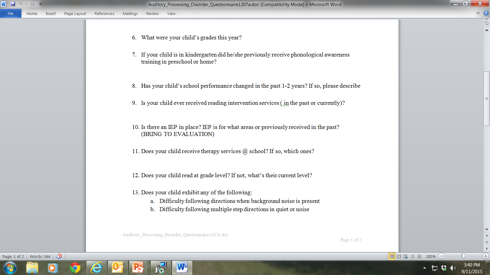 Pediatric Processing Disorders: Interdisciplinary Roles and Assessment ...